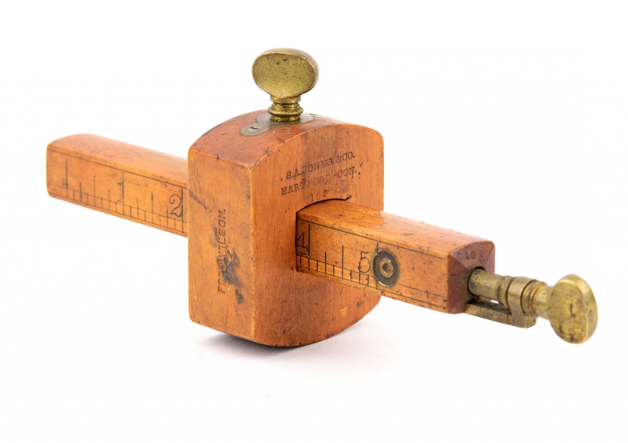 Early S.A. Jones Boxwood Mortise Gauge – c. 1838-1841 – Vintage Vials
